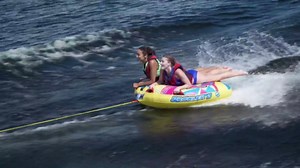 WOW Sports Prowler Starter Kit, 2 Person Boating Tube, 12v High Speed Air Pump, & 2K Tow Rope