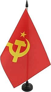 USSR Central logo Table Flag 5'' x 8'' - Red communist Desk Flag 21 x 14 cm - Black plastic stick and base - AZ FLAG