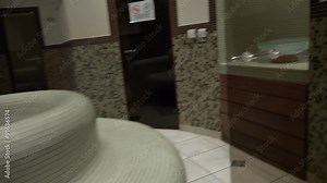 Three family female enjoy spa sauna steam bath. UHD steadycam 4K stock footage