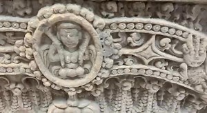 Thala Borivat Lintel at Pakse: This evocative sandstone lintel in the collection of the Champasak Provincial Museum in Pakse, Laos is classified as part of the Thala Borivat artistic style, which came to fruition during the second half of the sixth and early seventh centuries under the kingdom of Chenla. Their origin was on the junction of the Mekong River near Stung Treng and on the opposite bank, in the village of Thala Borivat. This was a regional center under King Bhavavarman I and his succe