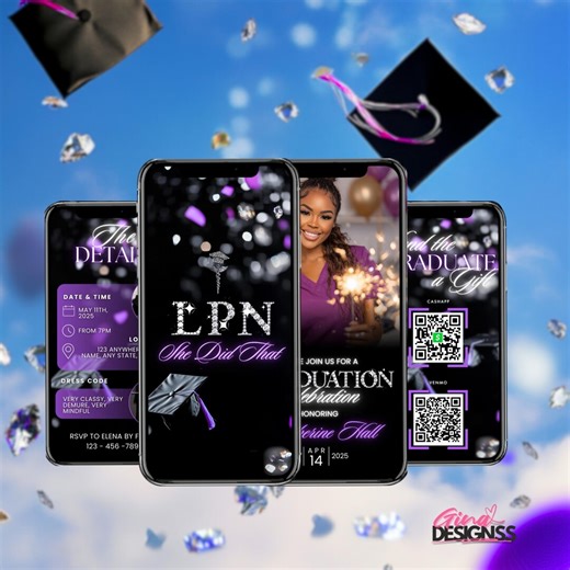 LPN Grad Invitation | Nurse Graduation Invitation Template 2026 | Nursing Graduation Party Invite | Canva Template Purple - Etsy