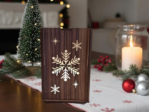 Walnut Snowflake Lantern – Handmade Christmas Light Box, Winter Accent - Etsy