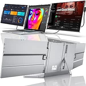 L LIMINK 14" Triple Portable Monitor for Laptop, Aluminum Alloy Laptop Screen Monitor Extender with Kickstand, 1200P Plug&Play FreeSync Frameless Tri Screen for 13-16" Windows MacBook Laptop - LK14