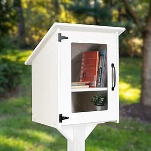 Ilyapa Little Library Box Outdoor - 16x14x23 Inch, White Library Book Kit - Weatherproof Composite Material Book Exchange and Lending Kit for Neighborhood and Community Sharing