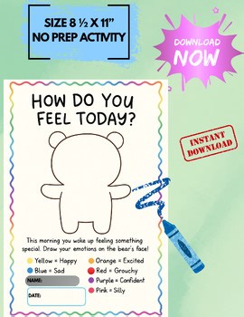 Preschool Kindergarten Feelings Worksheet SEL Printable How Do You Feel Today