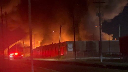 110K views · 437 reactions | UPDATE -- A recycling plant was caught on fire late Monday night, sparking flames in the Hershey Factory employee parking lot, according to reports. A nearby neighbor captured video of the scene shown below. MORE VIDEO: https://wreg.com/news/local/fire-breaks-out-at-hershey-factory-employee-parking-lot/ | WREG News Channel 3 | Facebook