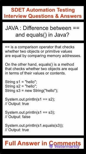 JAVA : Difference between == and equals() in Java?