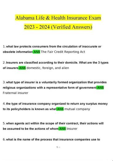 Alabama Life & Health Insurance Exam questions and answers latest 100% correct answers