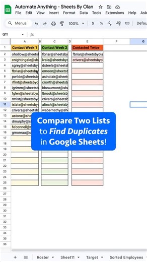 Olan Chancy on Instagram: "Quickly compare two lists to extract duplicate values in Google Sheets!"
