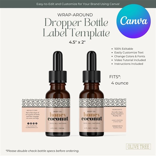 4 Oz Dropper Bottle Label Template: Editable Personal Care Label (canva) - Etsy