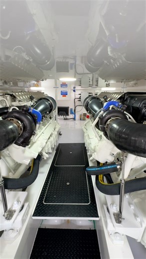 The flybridge or engine room – which is more impressive on this 48 Convertible powered by twin Scania 1150 HP engines? #viking48 #vikingyachts | Viking Yacht Company