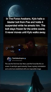 In The Force Awakens (2015) Kylo freezes Poe’s blaster bolt in midair