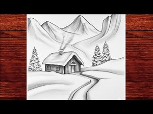 Easy Winter Scenery Drawing | Snow Landscape Pencil Art for Beginners