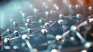 Closeup of a crystal lattice structure morphing and shifting as atoms exchange and rearrange, ilrating the significant changes that occur during an isotope transformation on a microscopic