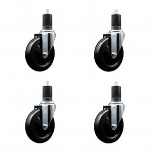 Hard Rubber Swivel Expanding Stem Caster Set of 4 w/5" x 1.25" Black Wheels and 1-5/8" Stems - Includes 4 Swivel - 1200 lbs Total Capacity - Service Caster Brand