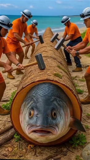 rescue Fish from giant log #animals #funny #shorts