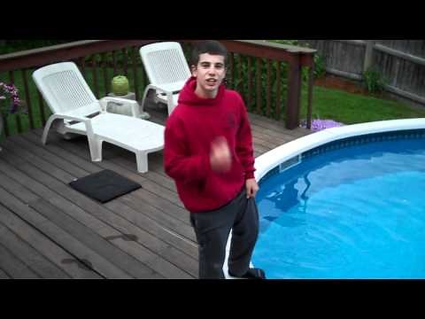 Jumping in the pool with clothes on