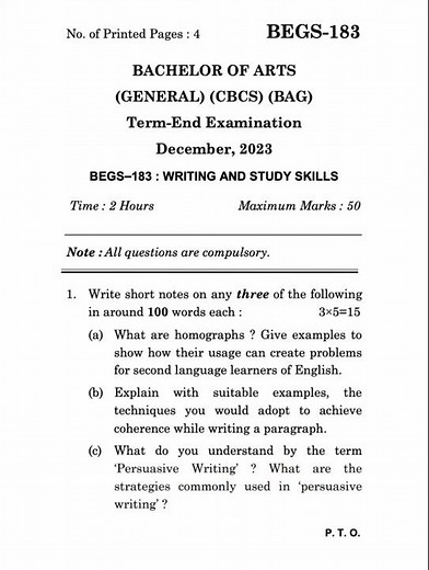 BEGS-183 Dec 2023 | IGNOU Previous Year Question Paper