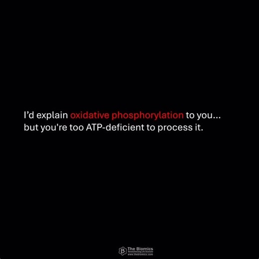 The Biomics on Instagram: "🧬 Biology Roast Series: Only for the truly ATP-abled ⚡ Ever feel like your brain just… can’t process the basics? Don’t worry, science has terms for that too: 1️⃣ Too ATP-deficient for oxidative phosphorylation 2️⃣ Stuck in G0 while the cell cycle moves on 3️⃣ Single-stranded comprehension only 4️⃣ Error-prone for CRISPR 5️⃣ Misfolded thoughts like misfolded proteins 6️⃣ No receptors for logic in signal transduction 7️⃣ Can’t PCR your own understanding 8️⃣ Dominance–re