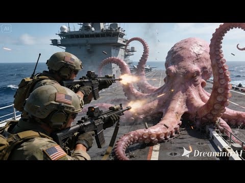 Giant Octopus vs Navy Carrier + Monster Wolf Attack – Epic Sea & City Battle (4K)”