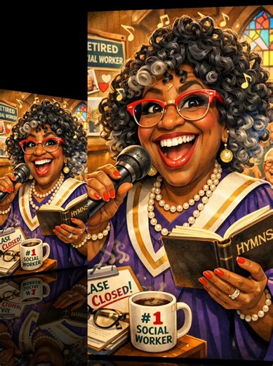 Hey, ChatGPT, create a caricature photo of me based of my old job & what you know about me. I'm a retired adult service worker who is known for singing in a choir #love #church #singing #God #service