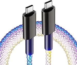 USBC-USBC 3FT RGB Cable LED Charging Cable RGB Glowing Lighting Type C Charger Cord 60W Fast Charging USB C Cable for Samsung Galaxy S21 S20 S10 S9 S8 Plus A60 A50 Note 20 10 9 8
