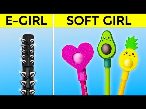 E-GIRL VS SOFT GIRL SCHOOL HACKS || Who is better? Cool Hacks & Cheat🤫 Tricks by 123 GO! CHALLENGE