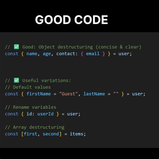 Use Destructuring in JavaScript — Stop Repeating user.name 😅 #shorts #javascript