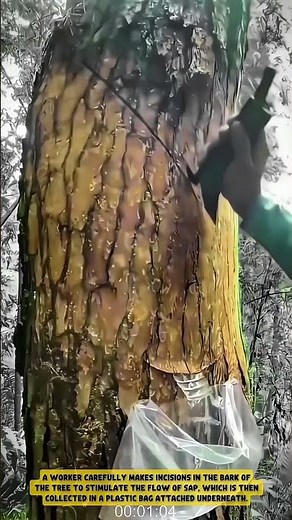 This is the Process of Tapping Pine Sap in the Forest