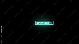downloading icon and arrow neon glowing text word animation with vertically rotating effect. 4k web footage motion on black Background. uploads