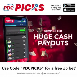 18K views · 143 reactions | Your chance to win on the PDC Home Tour! Download the PDC Picks App now and get a free £5 credit using the promo code PDCPICKS. A winner is guaranteed every night in every contest! *New registered users only. UK residents only. 18+ Please Gamble Responsibly. T&Cs Apply Android  https://t.co/FWJ7vrP5qE?amp=1 iOS https://apps.apple.com/gb/app/pdc-picks/id1500754613?l=nb | Professional Darts Corporation | Facebook