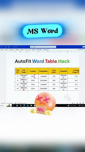 AutoFit Table in Word with ONE Click – You’ll Be Shocked! #word #MS #office #keyboard #shortcut #tip