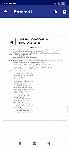 Class 9 Maths Chapter:- 4 Linear Equation In Two Variable Exercise 4.1 Solution