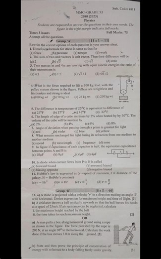 NEB class 11 final exam Physics question paper 2080/11th physics question/Mmc hetauda/‪@J.pd.k‬