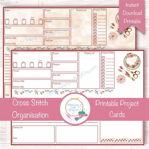 Printable Cross Stitch Project Cards: Large Format Organization (PDF) - Etsy