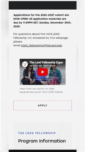 Harvard LEAD Fellows Program 2026/27 in USA | Fully Funded