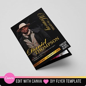Black Gold Funeral Program 8 Pages Folded Canva Template, in Loving Memory Obituary, Memorial Program, Celebration of Life, Service Memorial - Etsy