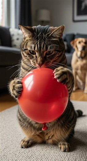 Intense! Will The Cat Pop The Ballon? Watch the ultimate surprise #cats #balloon #pets