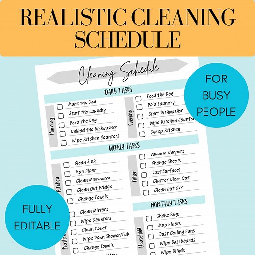 EDITABLE Adult Chore Chart / Daily, Weekly, and Monthly Realistic Cleaning Checklist / Printable Family Chore Chart / Cleaning Schedule - Etsy