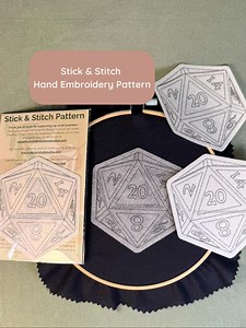 D20 Dice Embroidery Pattern - Stick and Stitch Hand Embroidery - Etsy