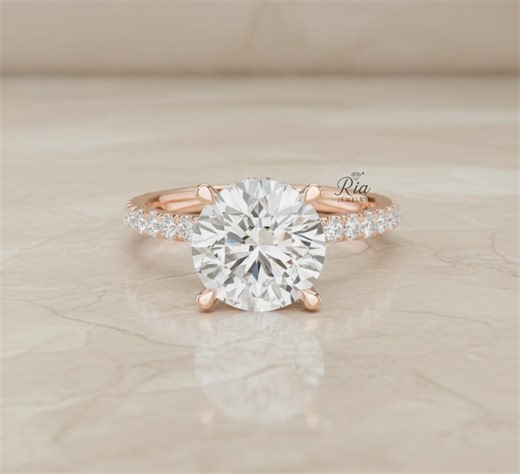 Brilliant Round Diamond Promise Ring, Rose Gold Pave Band Engagement Ring, Minimalist Wedding Jewelry - Etsy