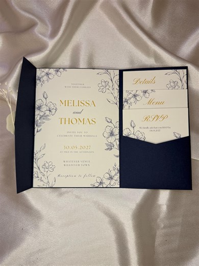 Navy and Gold Pocket Fold Wedding Invitations With 3 Insert Cards - Etsy UK