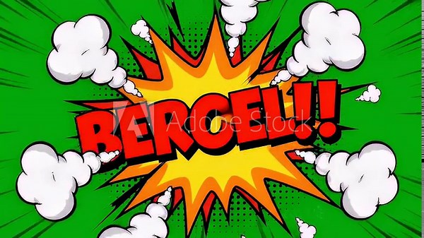 Vibrant comic explosion graphic on green screen for video effects and animation