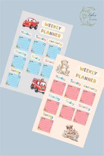 Kids Weekly Planner Printable, Boy & Girl Themes Included, Instant Download, Homeschool Wall Chart, Children Routine PDF - Etsy