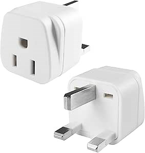 US to UK Plug Adapter, Type G Adapter for Travel for US to Canada, Japan to UK, Hong Kong Ireland, Scotland, England, London（2-Pack White）