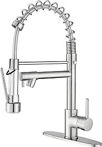 Faucet Kitchen Sink with Sprayer Brushed Nickel Bifunctional Spring Commercial Kitchen Sink Faucets Solid Brass with 10 Inch Mounting Table 1 Hole Or 3 Hole Compatible…