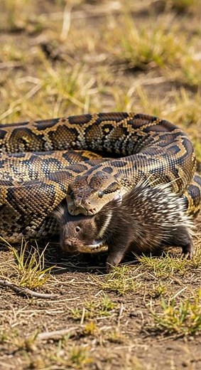 Giant Python Attacks a Porcupine Unbelievable Battle Caught on Camera #wildlife #python #nature