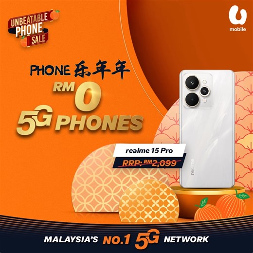 Upgrade to a new 5G phone this Chinese New Year🧡 Grab yours at RM0 with Unbeatable Phone Sale!🔥 With U Family, enjoy 4 lines sharing 1,000GB 5G Data and FREE Global Roaming in over 60 Destinations ✈️ Get extra RM120 off when you port in today. All brands you love, all in one place! Samsung, HONOR, OPPO, vivo, realme and more! FREE 3 months Device Care coverage for U💎 Sign up now: u.com.my/unbeatablesale #UMobile5G #Unbeatable5G #UFamily #5GPhones | U Mobile