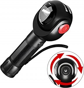 Super Bright LED Torch Rechargeable 360 Degree Rotating Pocket Torch COB Tactical Torch 7 Lighting Modes, Waterproof and Portable, Suitable for Camping, Hiking, Night Maintenance