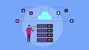 Cloud computing platform, Technical people working with cloud server, Cloud computing business integration - 2d animation video clip